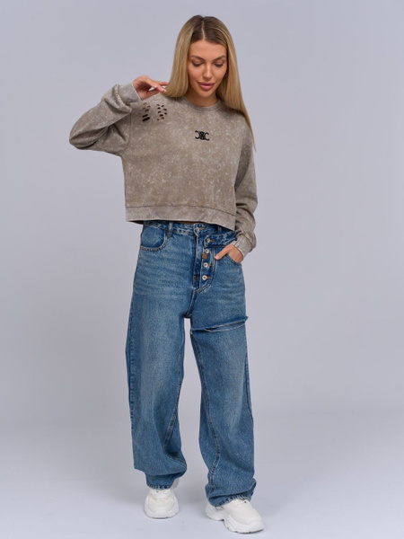 Свитшот Женский AGB Разрезы бежевый Без застежки Вискоза, Полиэстер, размер универсальный ...