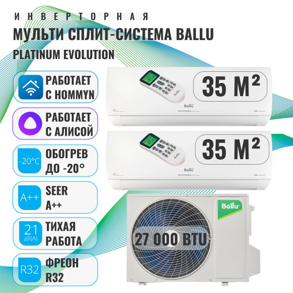 Мульти сплит-система BALLU на 2 комнаты (35 м2 + 35 м2), 27+ (12+12 ...
