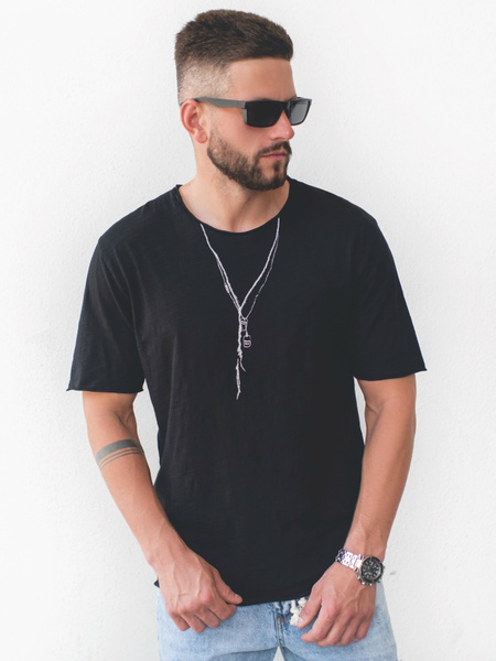 Футболка Мужской Bronks черный Короткий, размер 46, 48 Хлопок Однотонный свободный Повседневный ...