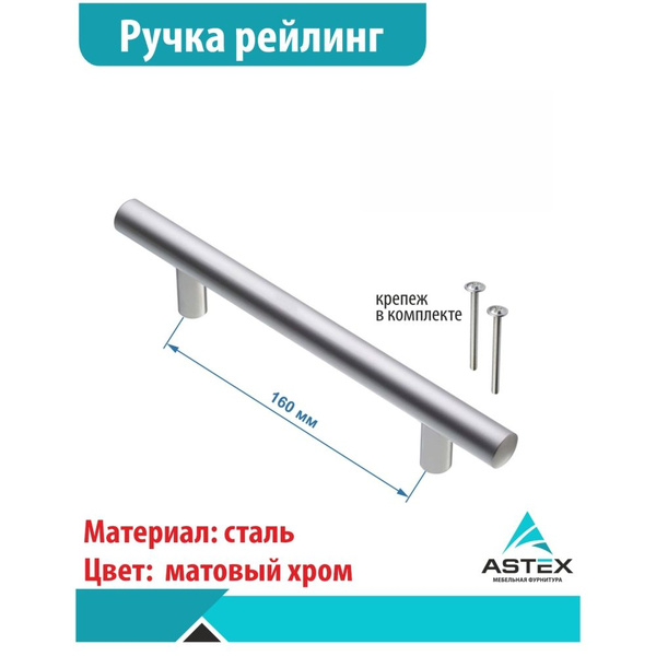 Ручка мебельная ASTEX Ручка рейлинг_128 Рейлинг, Матовая, 1 шт купить ...