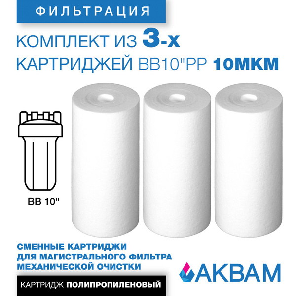 Комплект полипропиленовых картриджей механической очистки BB10" PP 10 мкм АкваМ 3шт купить на ...