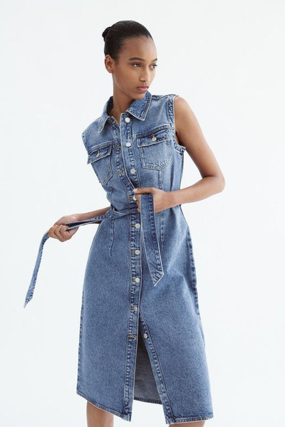 Платье Женский Zara синий Хлопок, размер 44 Цветочный купить c доставкой на OZON по низкой цене ...