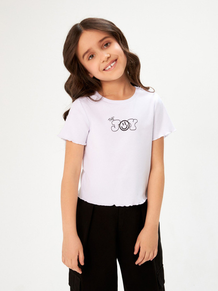 Футболка Девочки Acoola белый Короткий, размер 146 Трикотаж Надписи Повседневный Китай Туризм ...