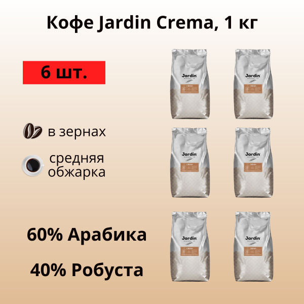 Характеристики Кофе в зернах Jardin Crema 1 кг, Арабика/Робуста, 6 шт ...