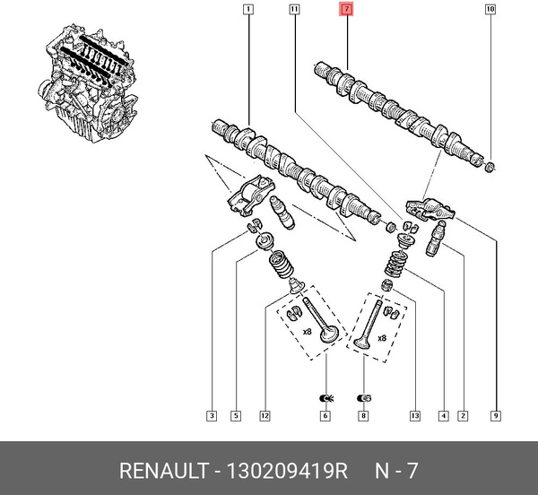 Распредвал Renault Duster, Nissan Terrano 2,0 F4R выпуск 130209419R ...