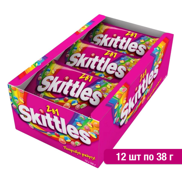 Skittles Драже жевательные в разноцветной сахарной глазури 2 в 1 флоу ...