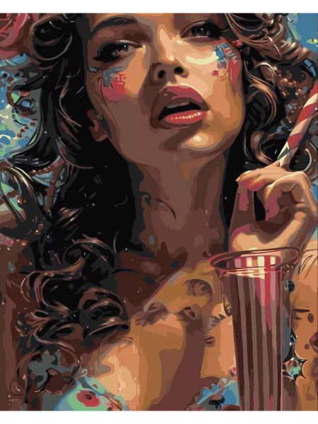 Картина по номерам Девушка с коктейлем Размер 40х50, на холсте на ...