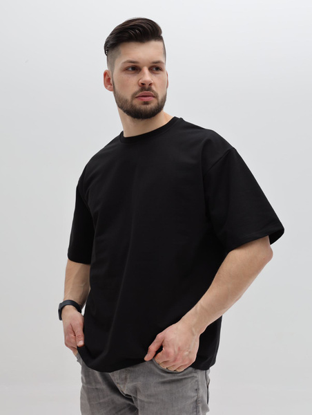 Футболка Мужской Esquire черный Короткий, размер 48 Хлопок Однотонный оверсайз Повседневный ...