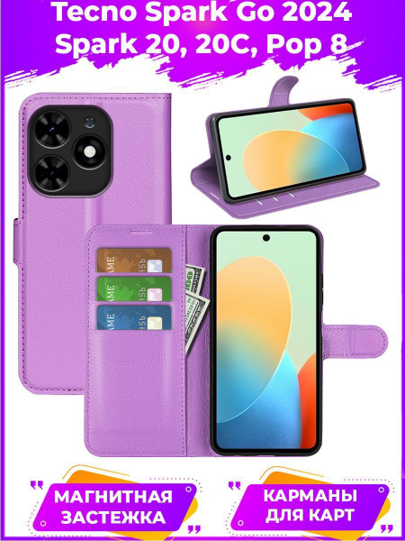 Wallet Чехол книжка с магнитом эко кожаный с карманом для карты на Tecno Spark Go 2024 Spark