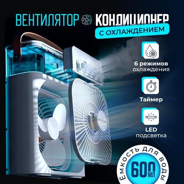 Вентилятор-кондиционер настольный, увлажнитель, 3 в 1, белый купить по ...