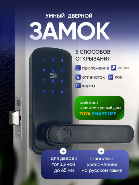 Умный кодовый замок Tuya для межкомнатных дверей с Wi-Fi и отпечатком ...