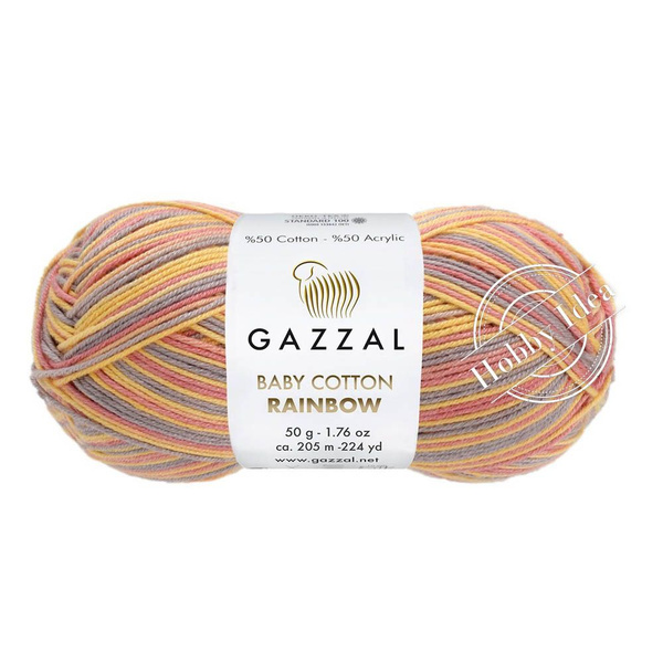 Пряжа Gazzal Baby Cotton Rainbow 487 Жёлто-красно-голубой 3 мотка ...