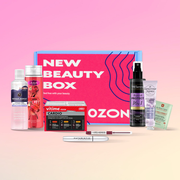Ozon x NewBeautyBox/ Подарочный набор косметики для ухода за кожей и волосами NBB X OZON: Лето в ...