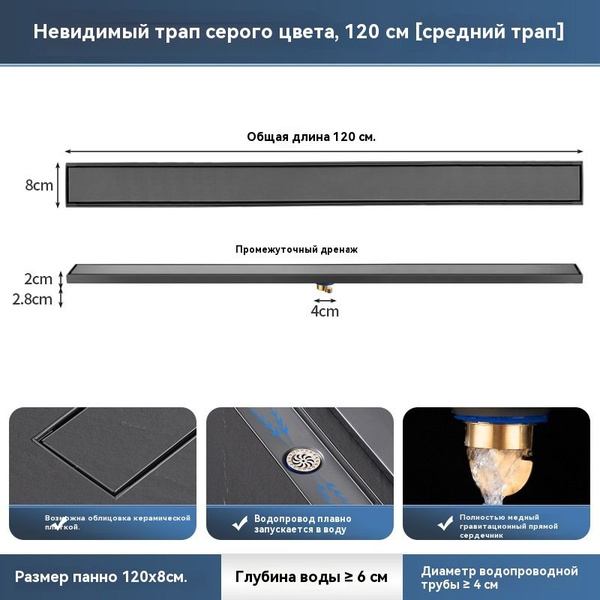 Прямоугольный слив для пола из нержавеющей стали, с медным сердечником ...