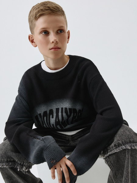 Джемпер Мальчики SELA черный, размер 158 оверсайз Надписи Китай купить c доставкой на OZON по ...