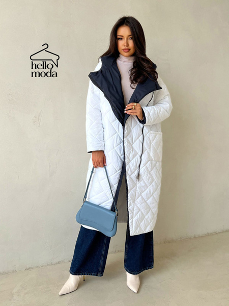 Пальто HELLO MODA!, Демисезон, размер 50, цвет белый, темно-синий, Полиэстер - купить по ...