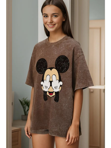 Футболка Мужской, Женский yutti коричневый Длинный, размер 38 свободный Повседневный Китай ...