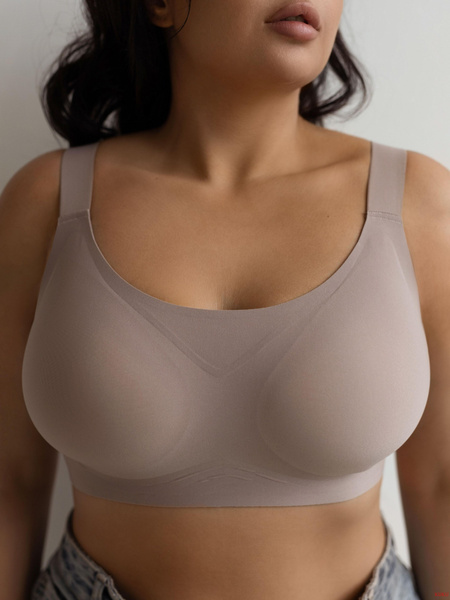 Бюстгальтер Женский без косточек, размер 95F, 100C коричневый, белый Нейлон Крючки Однотонный ...