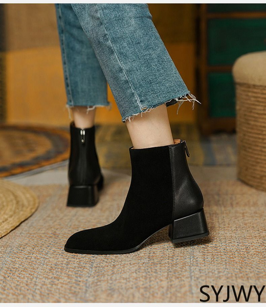 Полусапоги Женский SYJWY, размер 39 черный Зима Толстый каблук Молния купить c доставкой на OZON ...