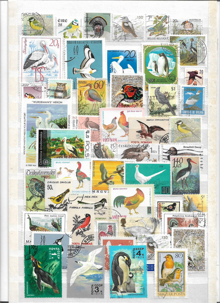 Почтовые марки Мира - 50 штук. 1964-2008-е года. Фауна. Птицы. Полные и неполные серии ...