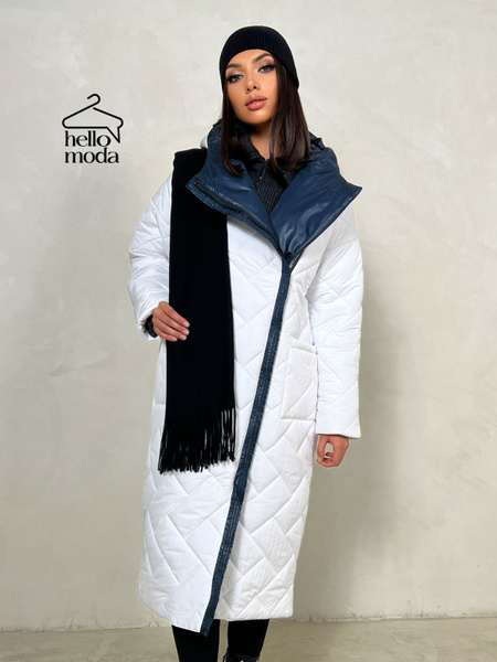 Пальто HELLO MODA!, Демисезон, размер 56, цвет холодный белый, синий, Полиэстер - купить по ...