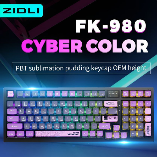 ZIDLI Игровая клавиатура беспроводная FK980, (Gateron G Pro White), Английская раскладка, черный ...