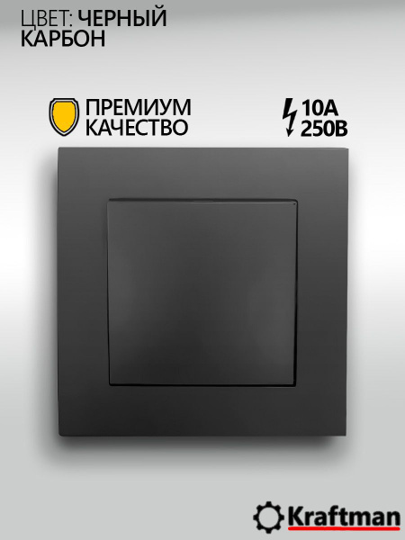 Выключатель одноклавишный, скрытой установки, 10А, IP20, черный карбон ...