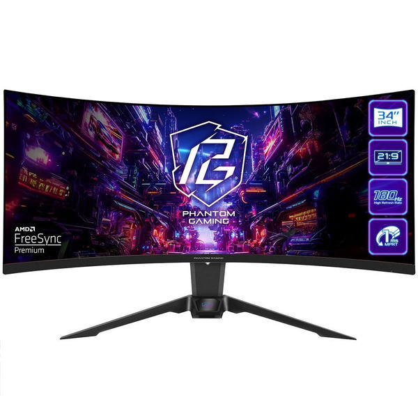ASRock 34" Монитор Монитор 34" ASRock Phantom Gaming PG34QRT2B Black VA ...