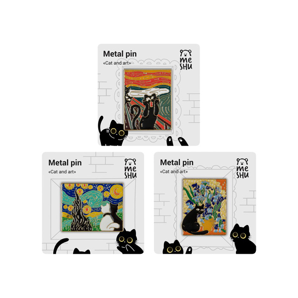 Значки MESHU "Cats and art", эмаль, 3шт, картонная подложка, европодвес ...