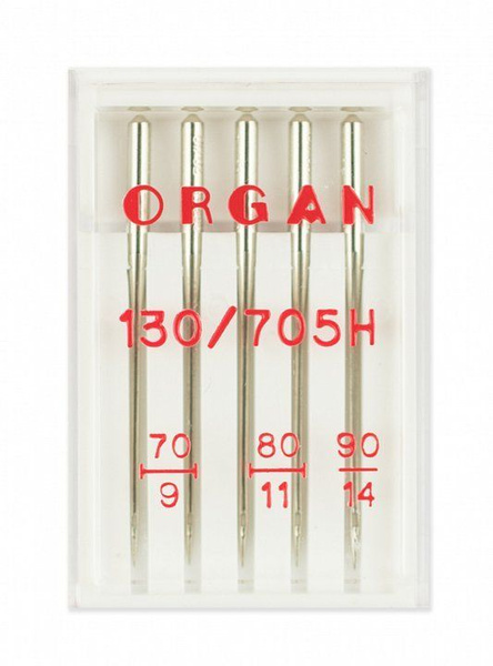 Иглы ORGAN №70(2),80(2),90 универсальные, 5 шт. в уп., для бытовых швейных машин и оверлоков ...