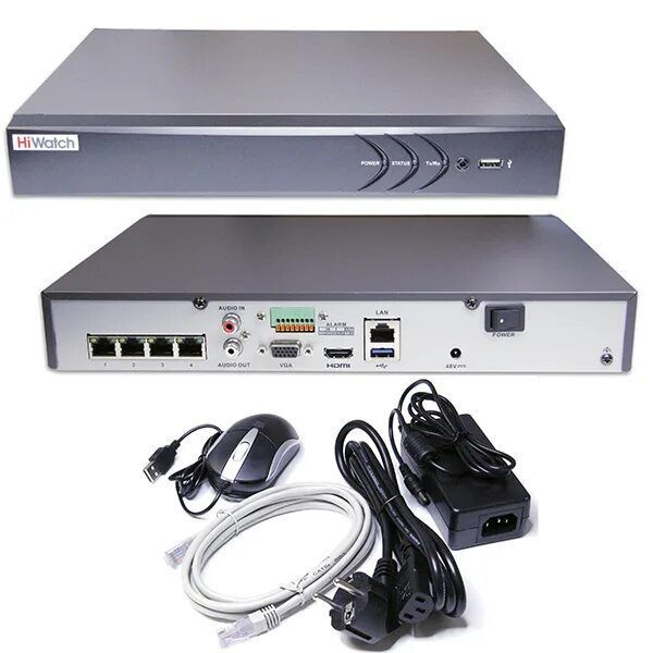 IP Видеорегистратор сетевой NVR HiWatch DS-N304P(D) 4 POE порта сетевой ...