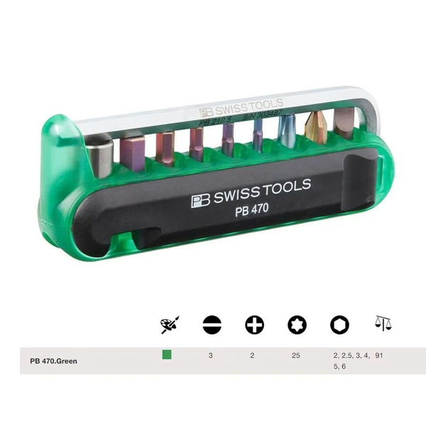 PB SWISS TOOLS 11 в 1 Набор бит для шуруповерта, Precision fit, 11 шт, PB 470.Green купить на ...
