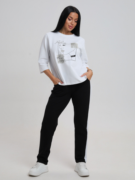 Костюм спортивный Женский MIROLINE Повседневный двойка черный, белый, размер 56 Футер двухнитка ...