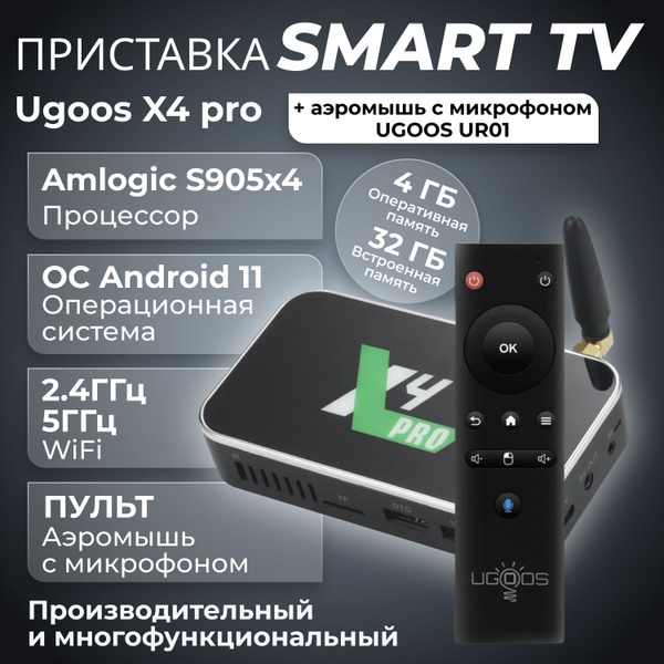 Медиаплеер Ugoos X4 pro_1201/1218, HDMI, RJ-45 Ethernet, USB, черный, Android купить c доставкой ...