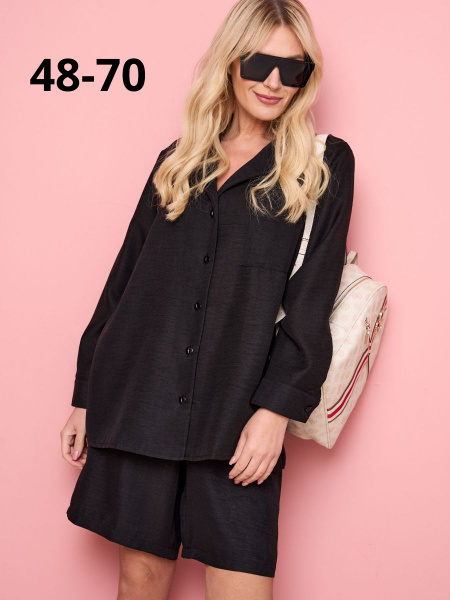 Рубашка Женский SPARADA черный Длинный Однотонный, размер 64, 66 свободный Пуговицы Россия ...