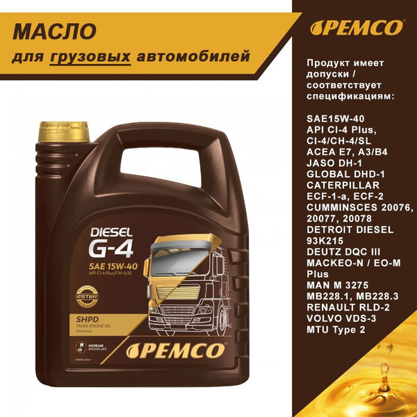 Масло моторное PEMCO 15W-40 Полусинтетическое 5 л 15W-40 SHPD купить c доставкой на OZON по ...