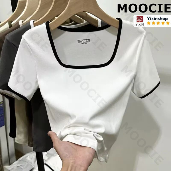 Футболка Женский MOOCIE белый Короткий, размер 42 ABS пластик Однотонный, Другое Домашний Китай ...