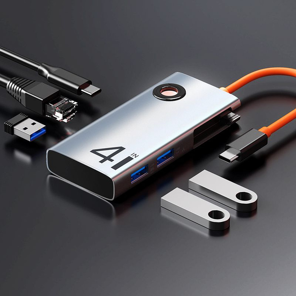 ROCK TR26 USB 3.0 Hub Type-C - RJ45 (Серый космос, 3xUSB 3.0, Gigabit ...