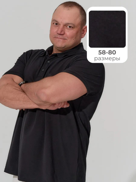 Поло Мужской MR. BIGMAN черный Короткий, размер 78 Хлопок Однотонный прямой Повседневный ...