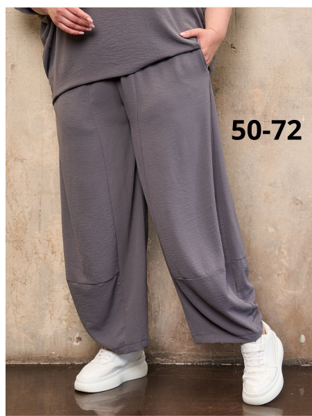 Брюки Женский SPARADA широкие серый Смесовая ткань Повседневный, размер 62, 64 Резинка оверсайз ...