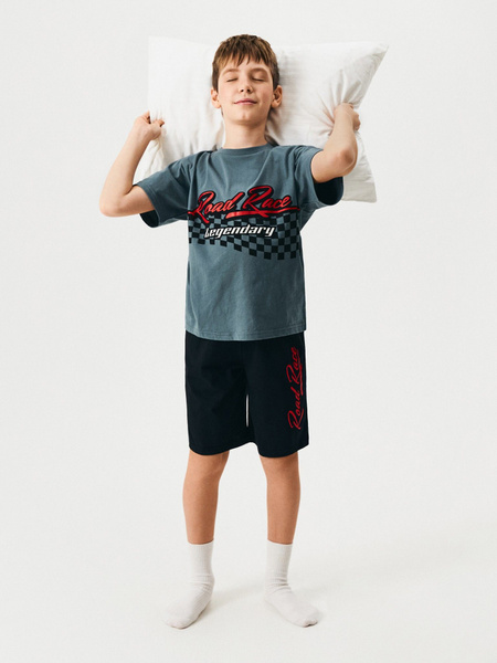 Пижама Мальчики Acoola Трикотаж, Хлопок, размер 146, 152 Надписи темно-серый Короткий Китай ...