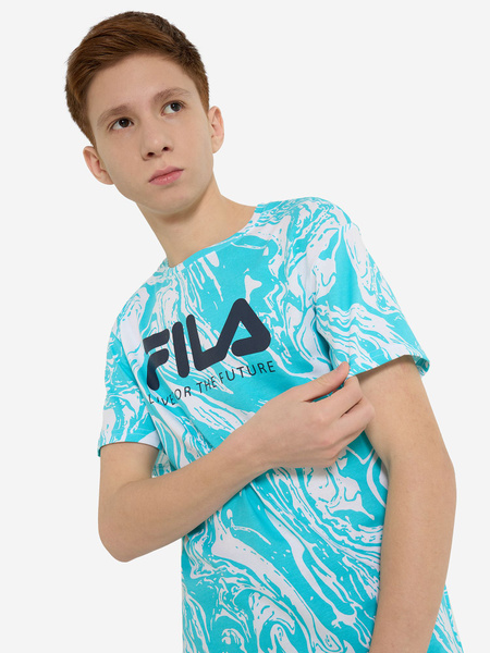 Футболка Мальчики Fila голубой, размер 158, 164 Хлопок Повседневный Бангладеш купить c доставкой ...
