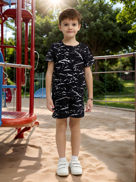 Комплект одежды Мальчики SOVAlina Повседневный с шортами черно-серый, размер 104 Хлопок Фитнес ...