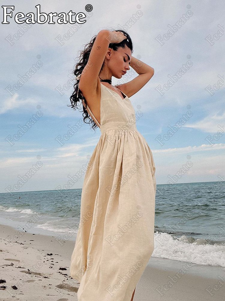 Платье Женский Feabrate абрикосовый с открытыми плечами, с открытой спиной Повседневный Без ...