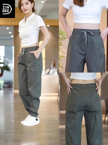 Брюки Женский ZinBee широкие зеленый Полиэстер FR Повседневный, размер 48 Шнуровка прямой Лето ...