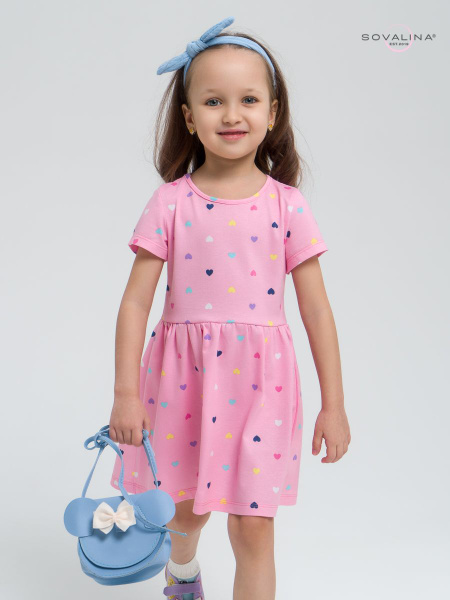 Платье Девочки SOVAlina розовый прямое Повседневный Короткий Хлопок ...