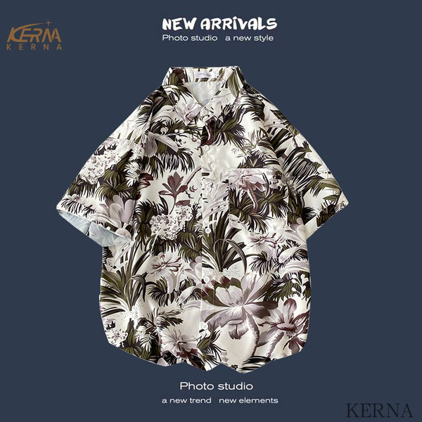 Рубашка Мужской KERNA молочный Полиэстер Цветочный, размер 52 облегающий Пуговицы Китай, рост ...
