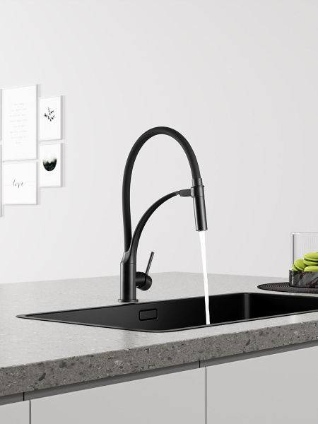 Смеситель для кухни с гибким изливом поворотный магнитный держатель излива Lemark Soul LM6007BL ...