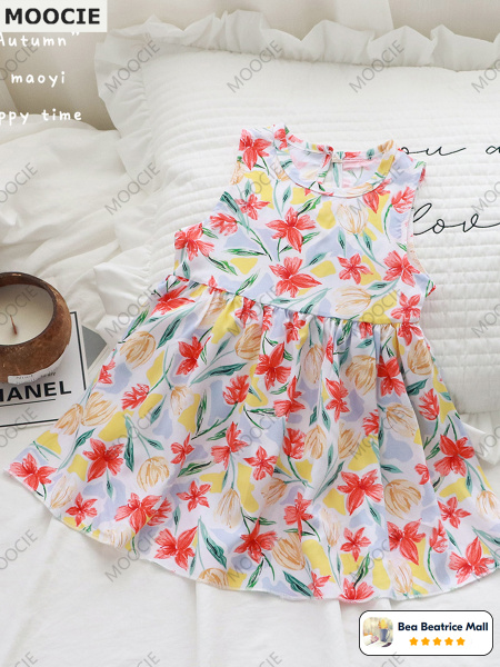 Платье Девочки MOOCIE синий Повседневный Без рукавов Хлопок, размер 150 купить c доставкой на ...