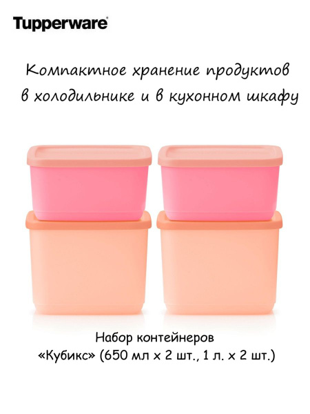 Tupperware Контейнер пищевой "кубиксы", 650 мл, 1000 мл, 4 шт купить на OZON по низкой цене ...